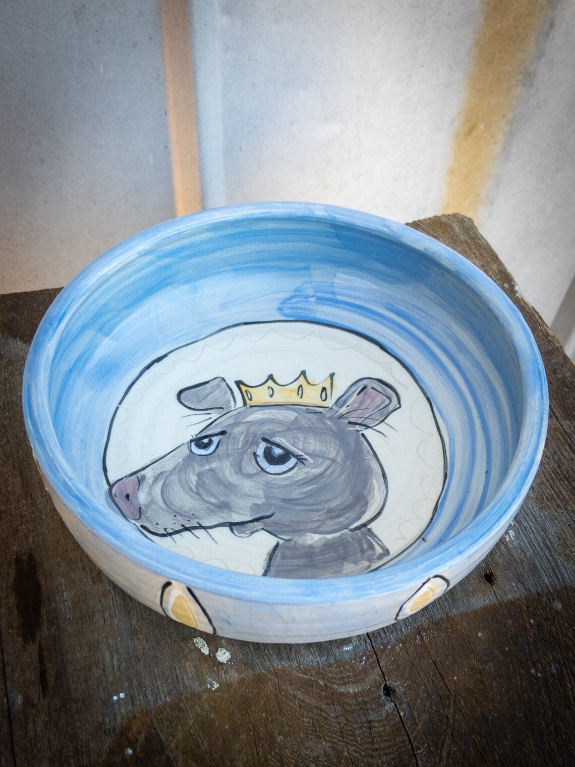 Handmade Blue Low Bowl with Gray Rat | Etsy