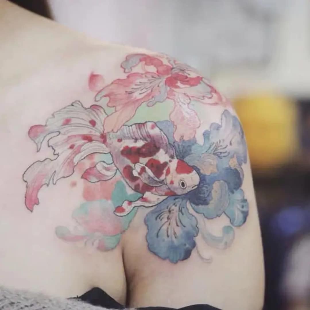 WATERCOLOR GOLDFISH TATTOO, Temporary Tattoo, Large Scale Tattoo, Fish ...
