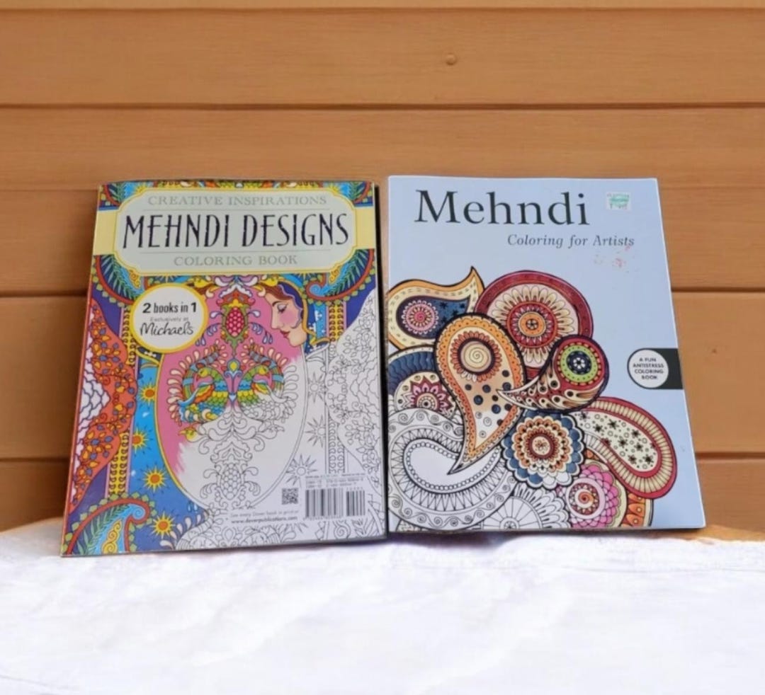 2 Adult Coloring Book Mehndi Designs and Mehndi Coloring Designs New - Etsy