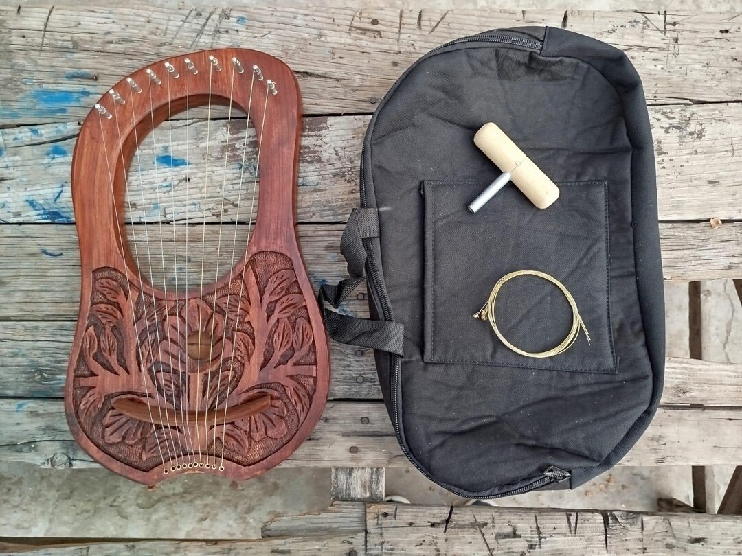 Rosewood New Rose Engraved Scottish 10 Strings Lyre Handmade ...