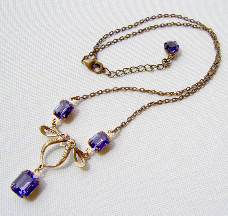 Art Deco rhinestone necklace / Purple rhinestone necklace / | Etsy