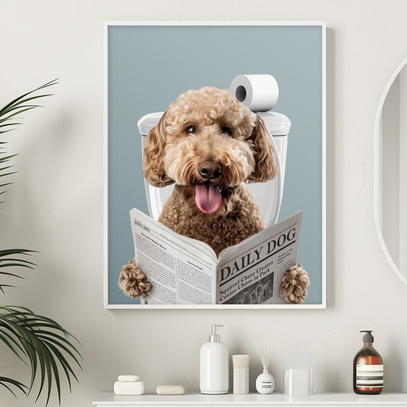 Dog on Toilet Art Poodle - Etsy