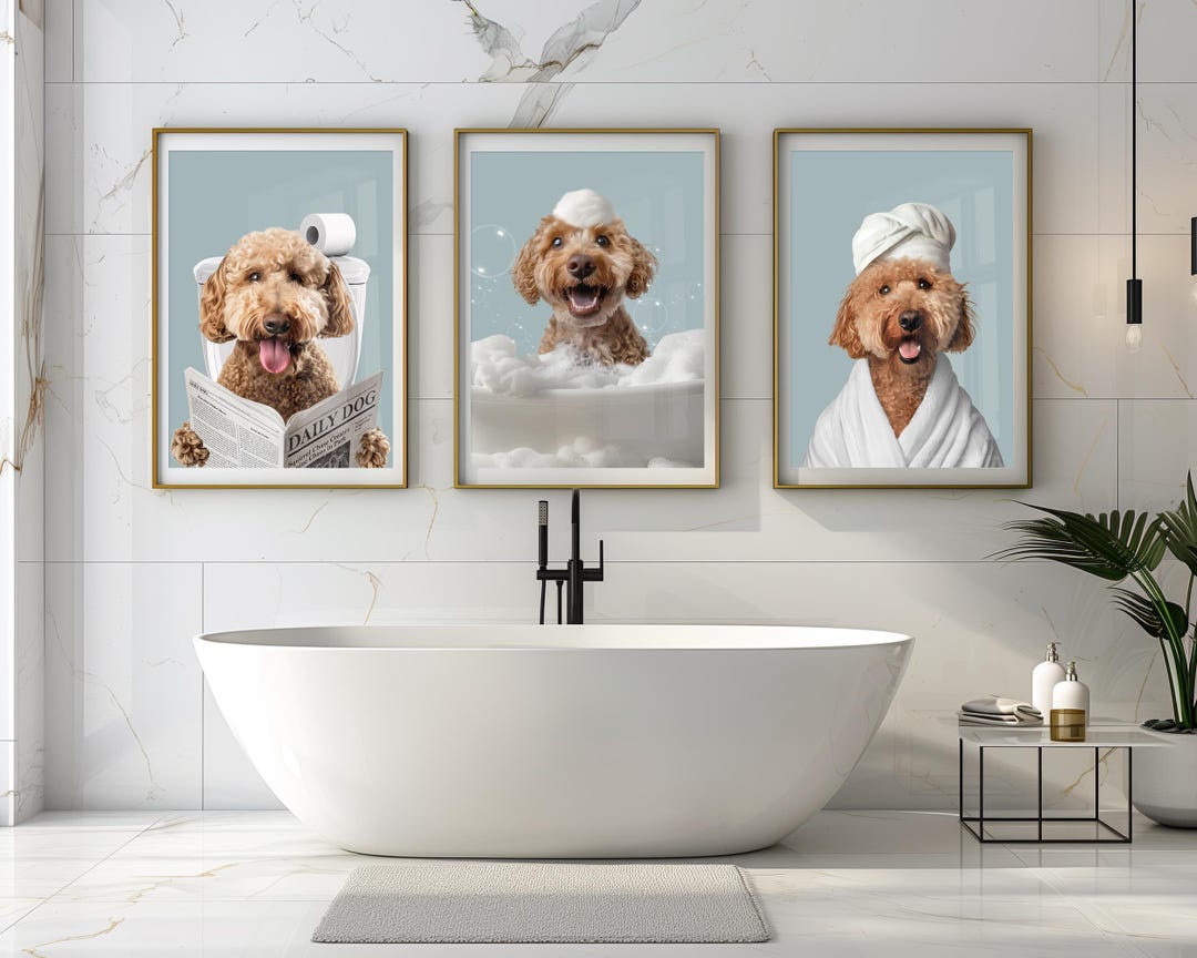 Custom Dog Portrait Bathroom, Dog Bathroom Art, Pet Owner Gift, Funny ...