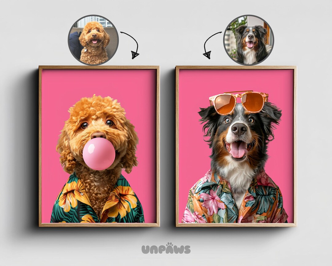 Dog Portraits, Custom Pet Poster From Photo, Customized Cat Wall Art ...
