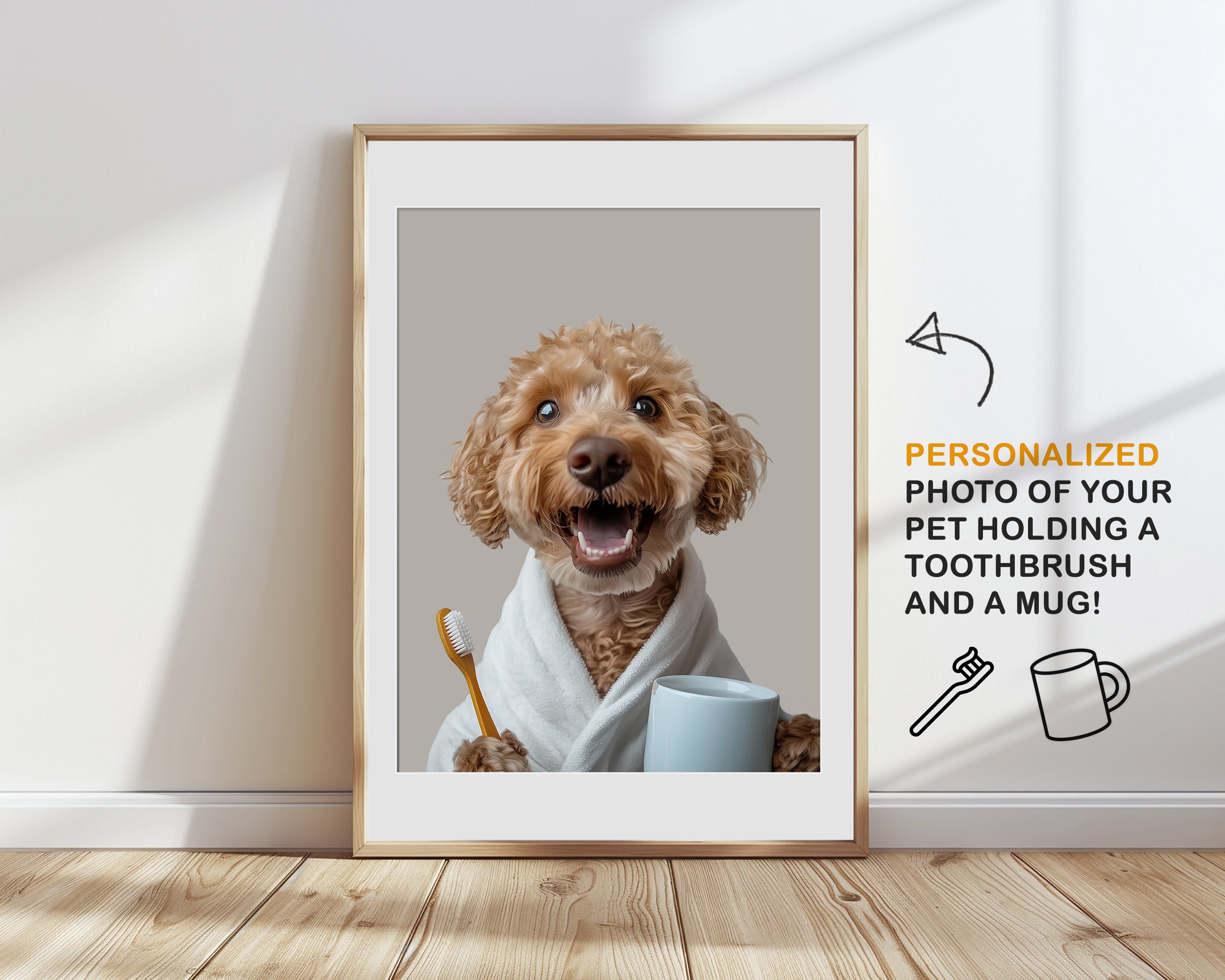 Custom Pet Portrait Bathroom Poster, Funny Dog Portrait, Pet Owner Gift ...