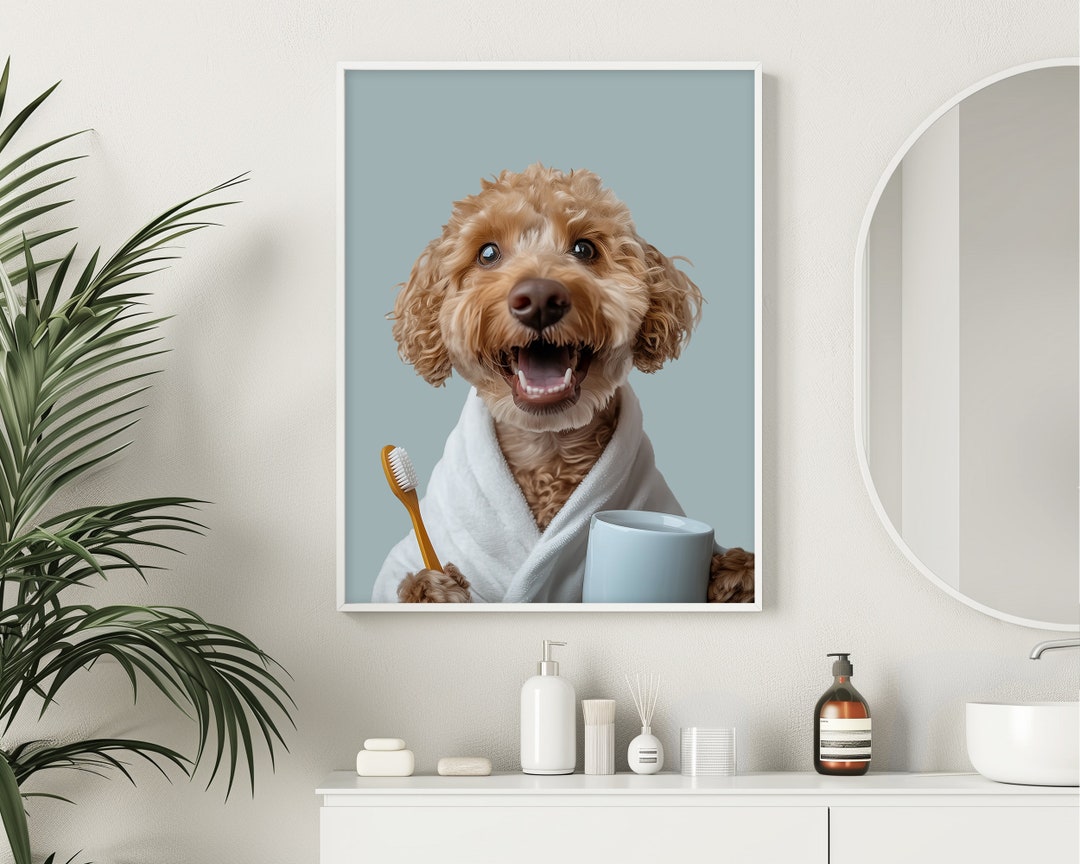 Custom Pet Portrait Bathroom Poster, Funny Dog Portrait, Pet Owner Gift ...