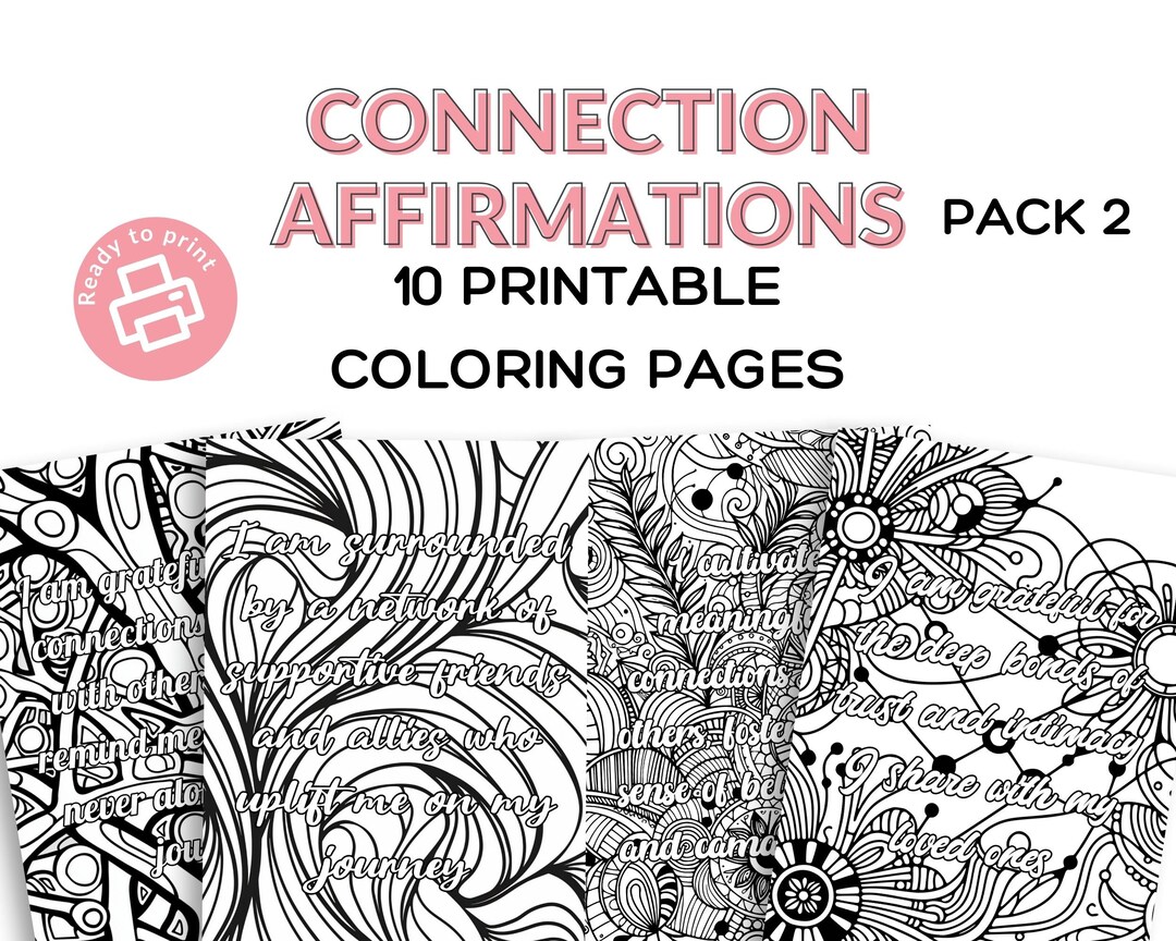 10 Connection Affirmation Coloring Pages Pack 2 Mental Health Printable ...