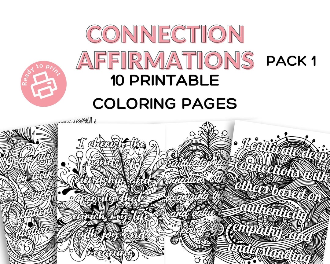 10 Connection Affirmations Printable Adult Coloring Pages Instant ...