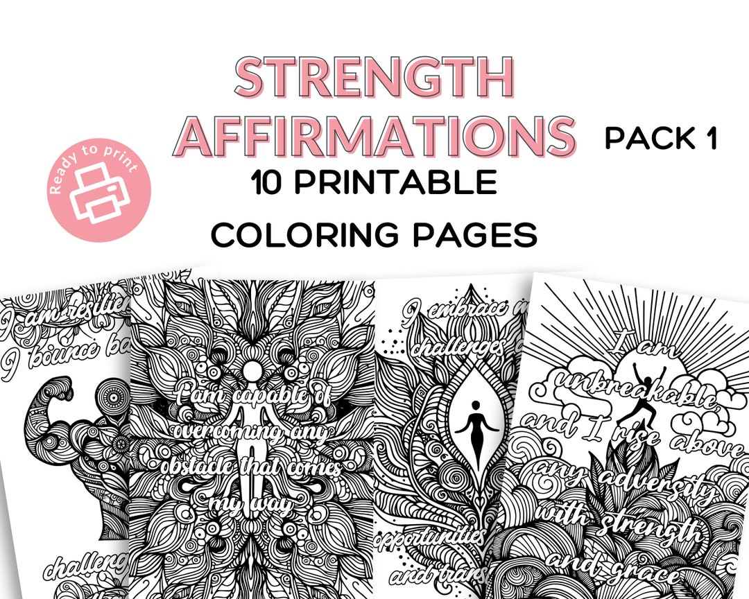 10 Strength Affirmation Coloring Pages Pack 1 Mental Health Printable ...