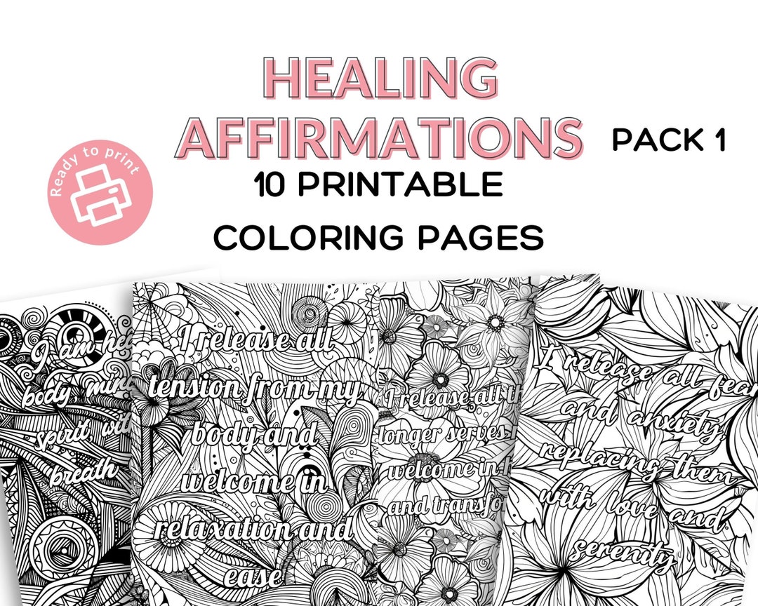 10 Healing Affirmations Printable Adult Coloring Pages Pack 1 Instant ...