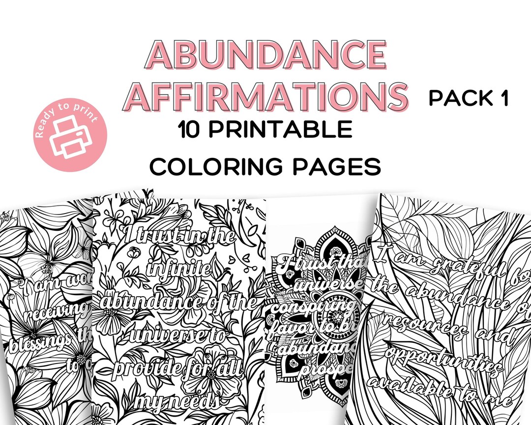 10 Abundance Affirmations Printable Adult Coloring Pages Pack 1 Instant ...