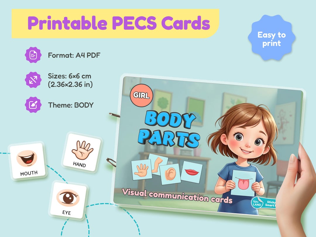 24 Body Parts Cards – Printable PECS Visual Flashcards for Kids, Speech ...