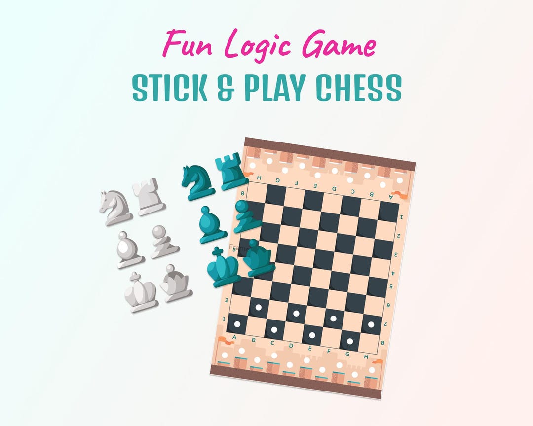 Kids Chess Board Game | Stick & Play Beginner Chess With Pieces - Etsy