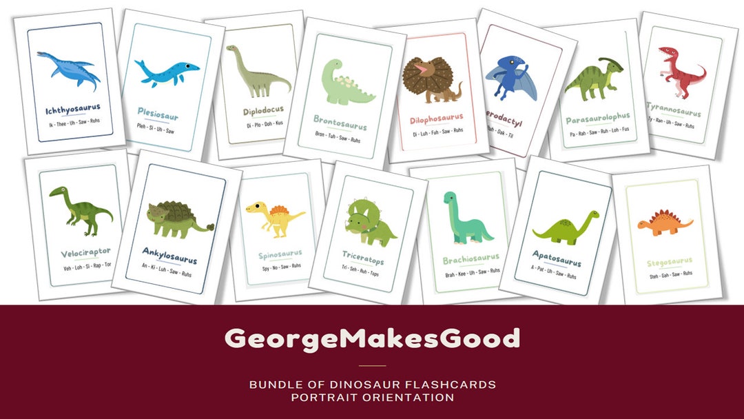 Dinosaur Flashcards, Learning, Memory, Pronunciation, Digital Dowloads ...