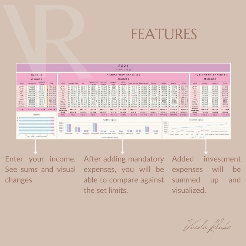 Excel Budget Planner Spreadsheet, Financial Tracker, Yearly Budget ...