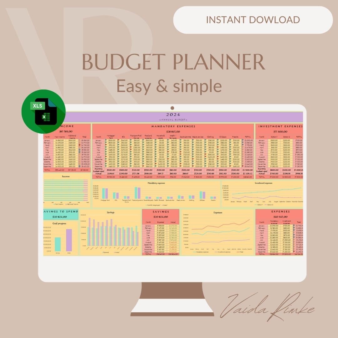 Excel Budget Planner Spreadsheet, Financial Tracker, Yearly Budget ...