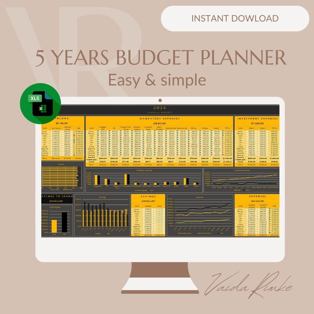 5 Year Excel Budget Planner Spreadsheet, Financial Tracker, Yearly ...