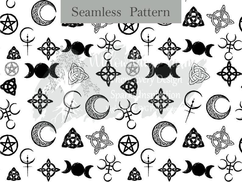 Seamless Wiccan Pattern | Spiritual and Mystical-themed Designs, Fabric ...