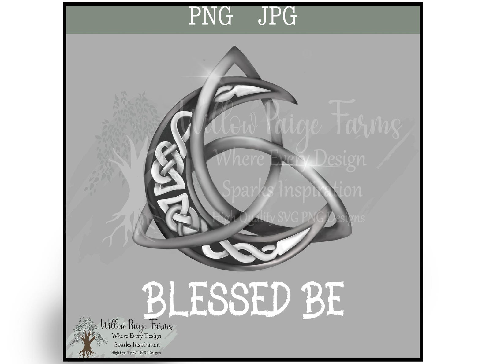 Witch Saying Symbol Blessed Be Celestial Crescent Moon Celtic Pattern ...