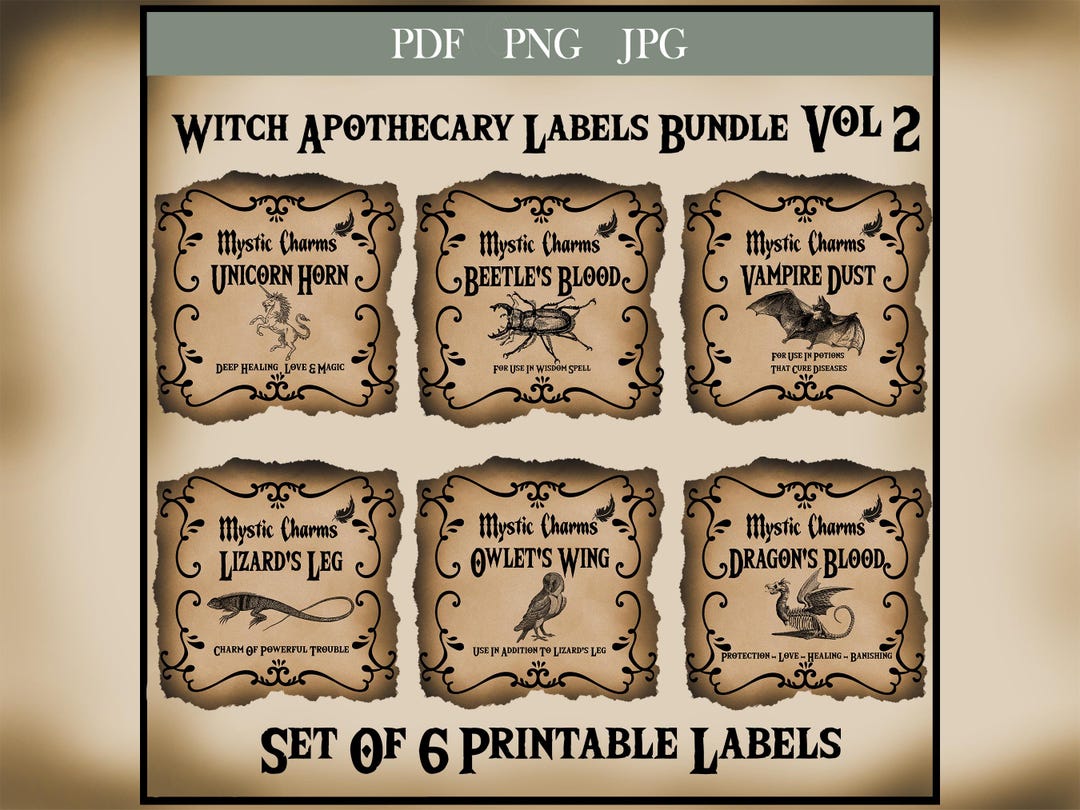 Witch Apothecary Labels Bundle: Gothic Spell Jar Labels (PDF, PNG, JPG ...
