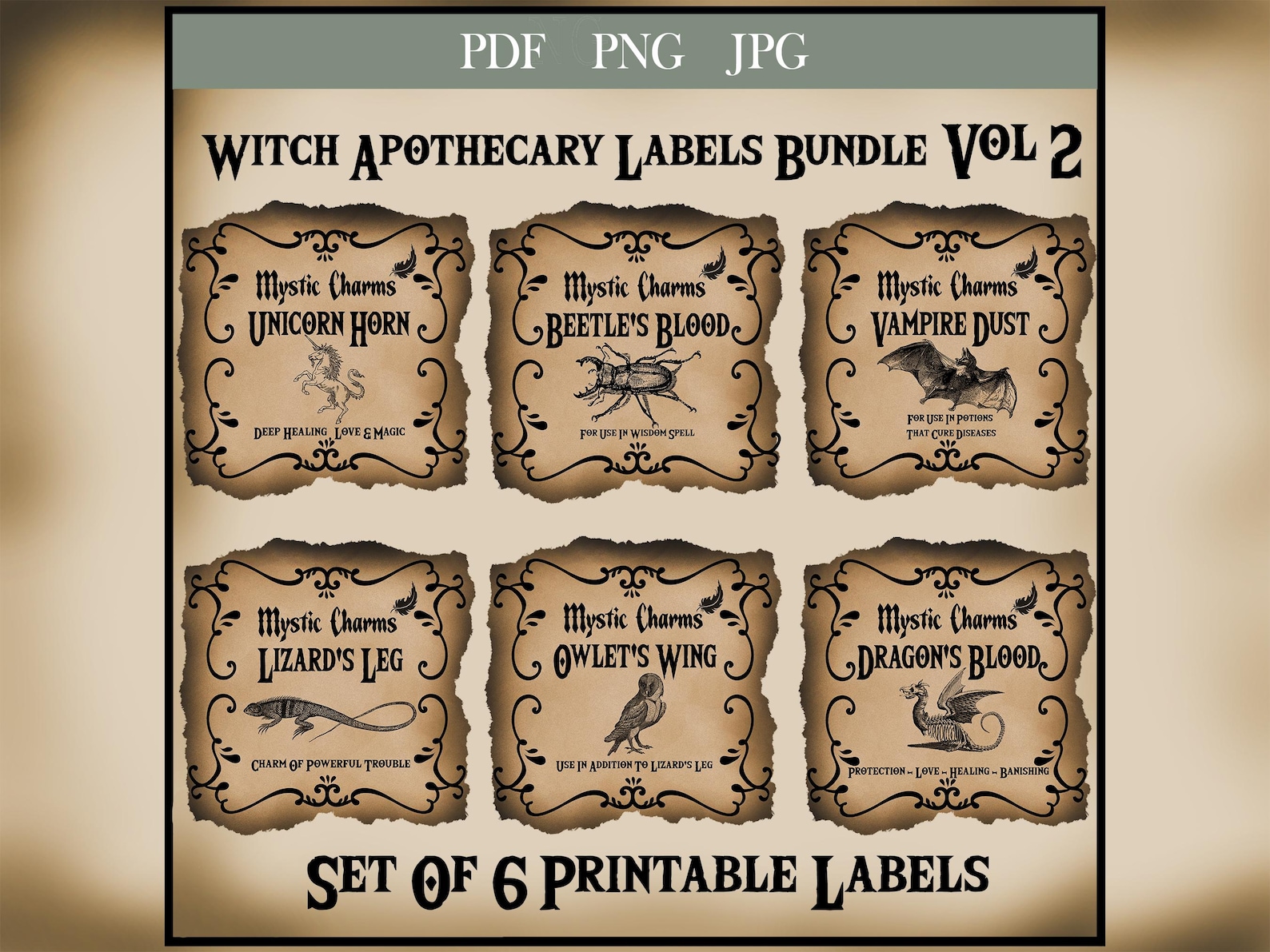 Witch Apothecary Labels Bundle: Gothic Spell Jar Labels (PDF, PNG, JPG ...