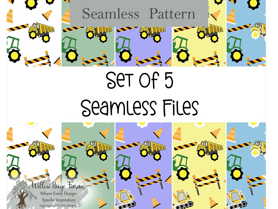 Construction Equipment Seamless Pattern, 12x12 Digital Paper, Hand ...