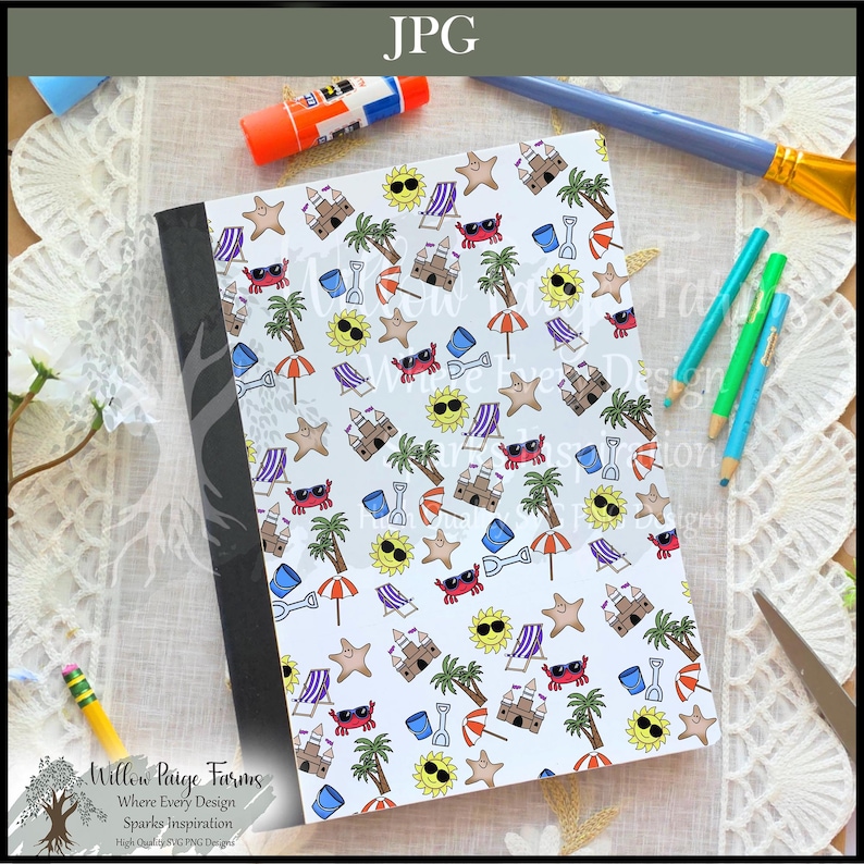 Beach Composition Notebook Cover Printable: Hand-drawn Summer Design ...