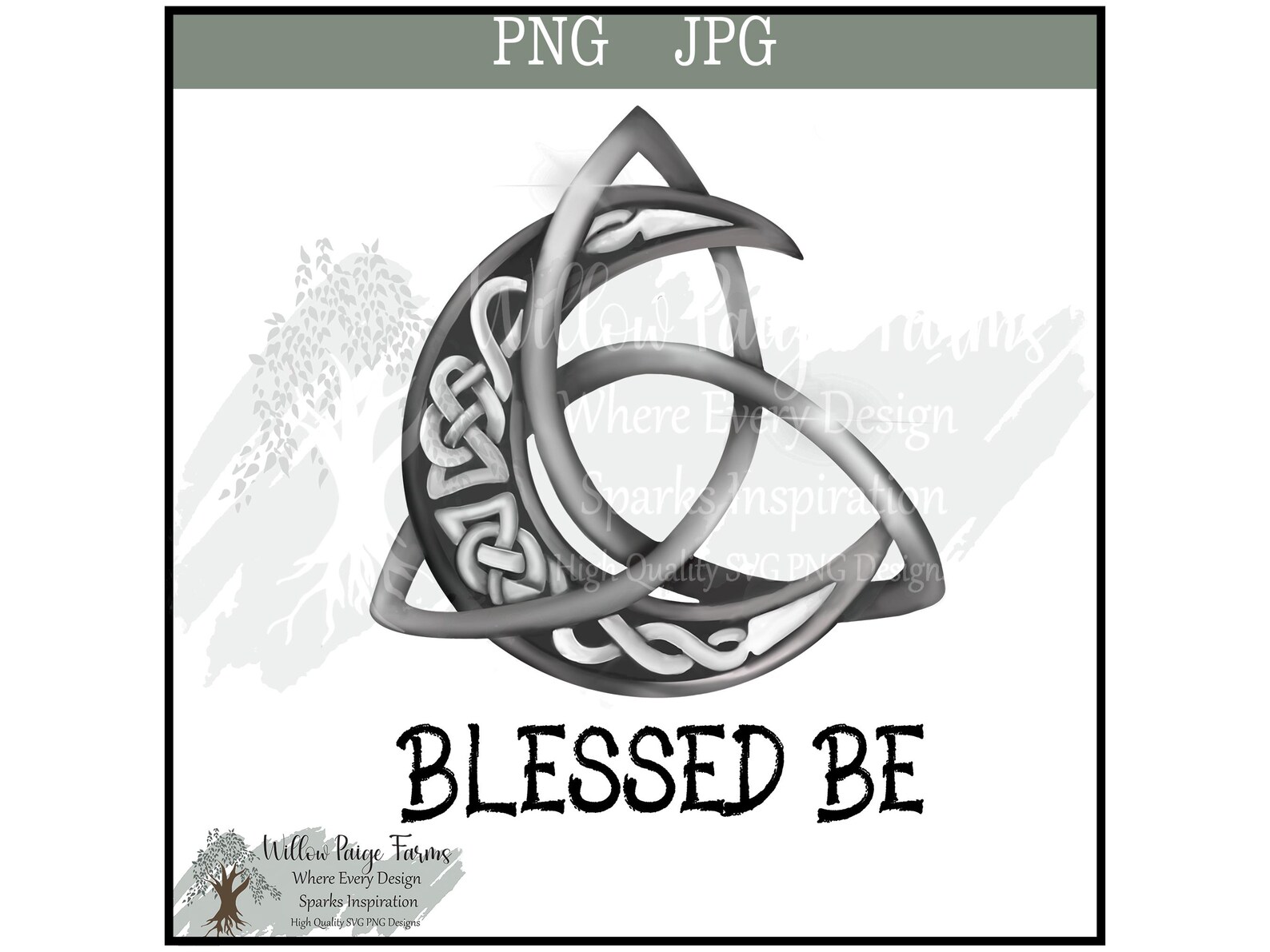 Witch Saying Symbol Blessed Be Celestial Crescent Moon Celtic Pattern ...