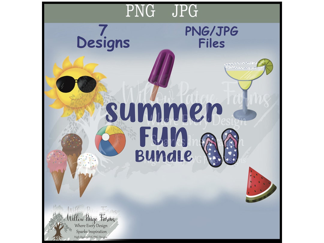 Summer Fun Clipart Bundle: Hand-drawn JPG PNG Designs (digital Download ...