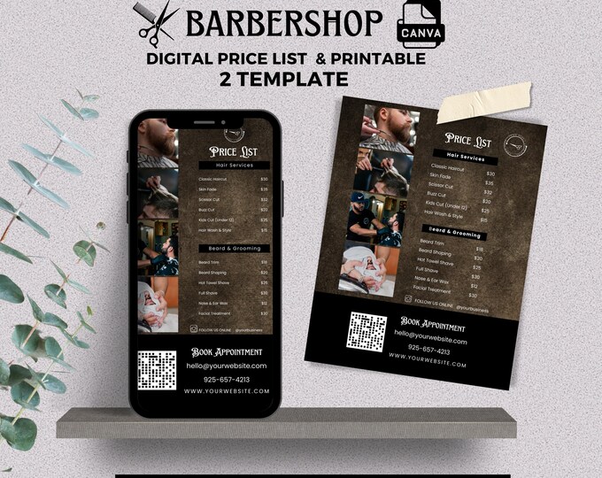 Editable Modern Barbershop Pricelist Template, Barber Shop Black Price ...