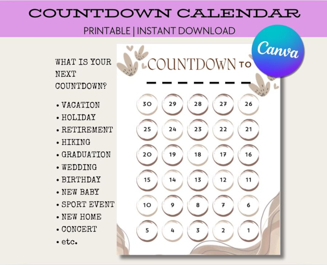 Editable Countdown Calendar Tracker Gift, Customizable Countdown Canva ...