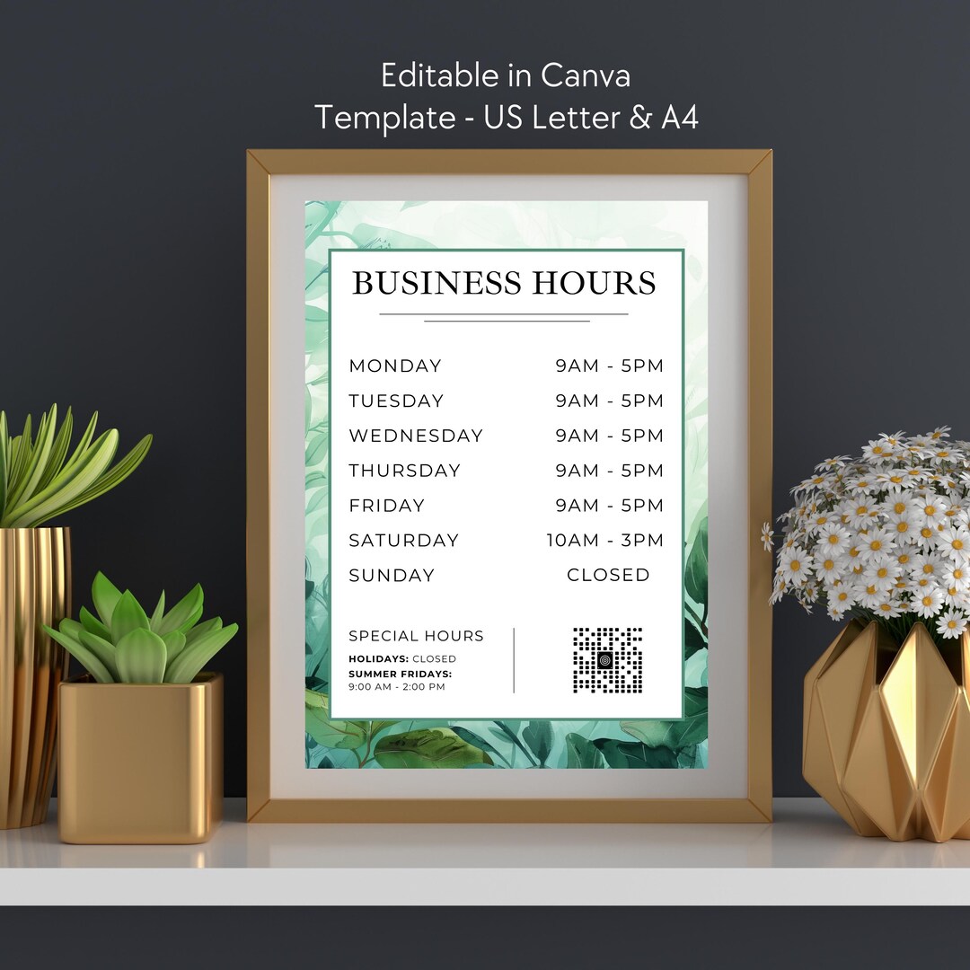 Store Hours Sign Editable, Business Sign, Printable Store Hours ...