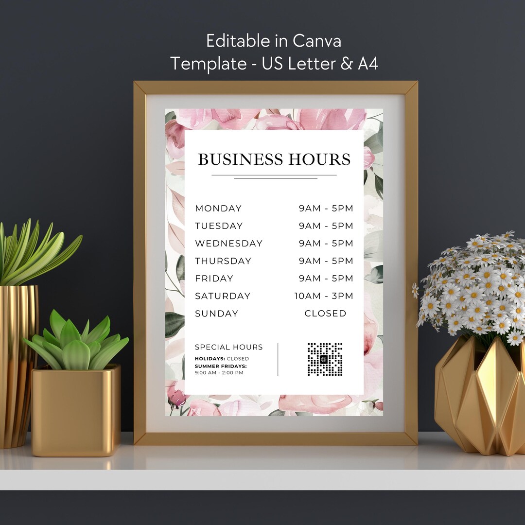 Store Hours Template, Editable Business Sign, Printable Store Hours ...