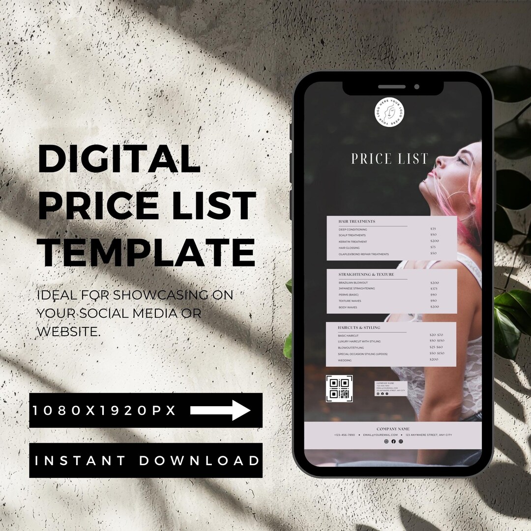Hair Salon Price List Template - Digital Business Price Guide ...