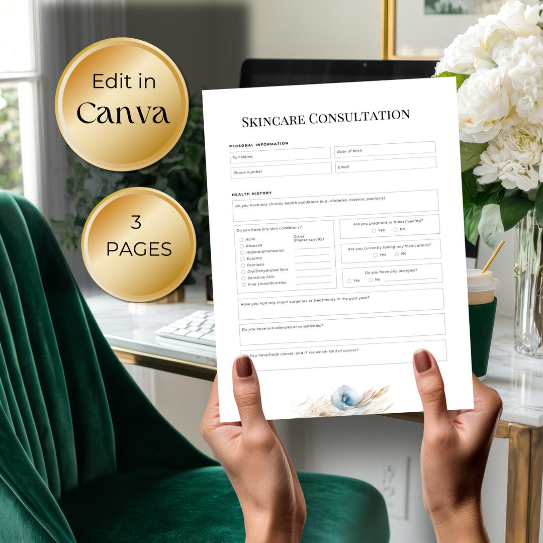 Skincare Consultation Form, Beauty Salon Forms, Skincare Consent Forms ...