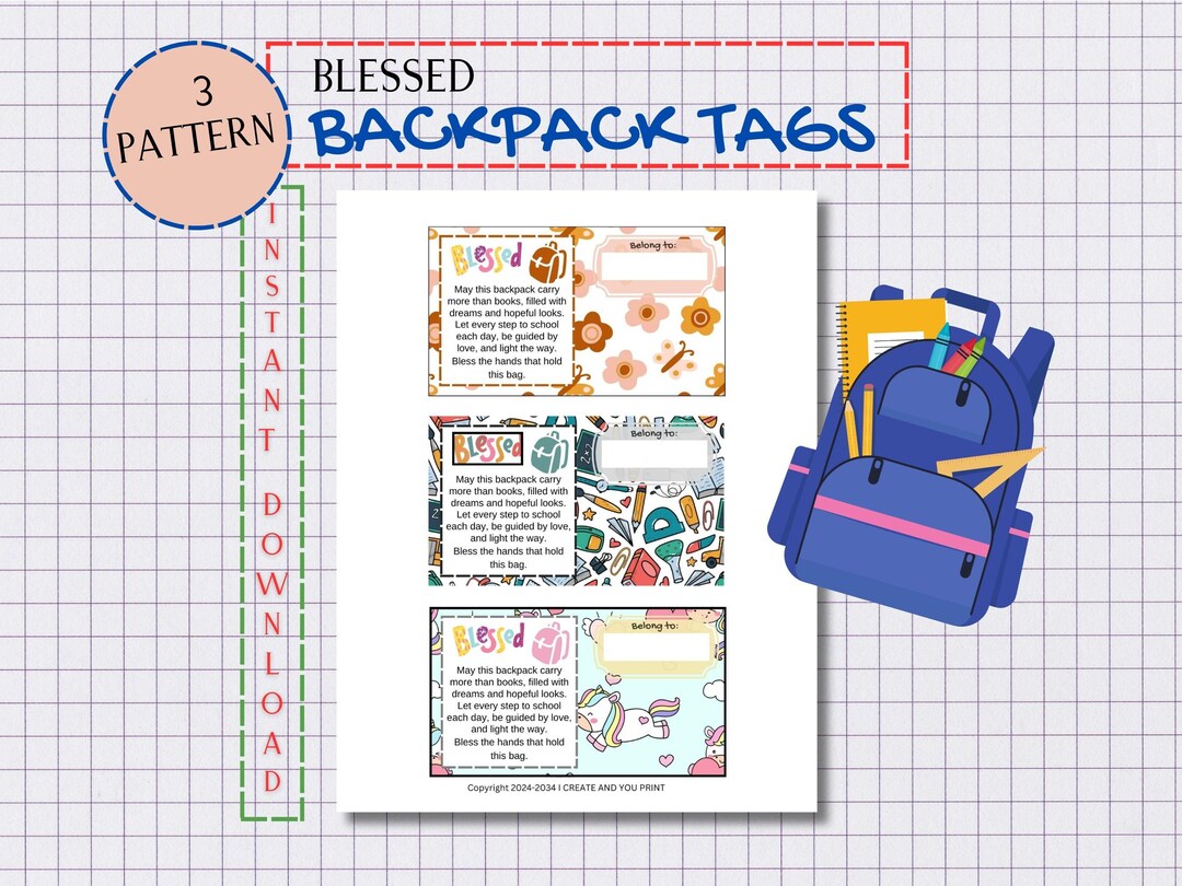 Blessed Backpack Tag, Customize With 3 Patterns and Back to School ...
