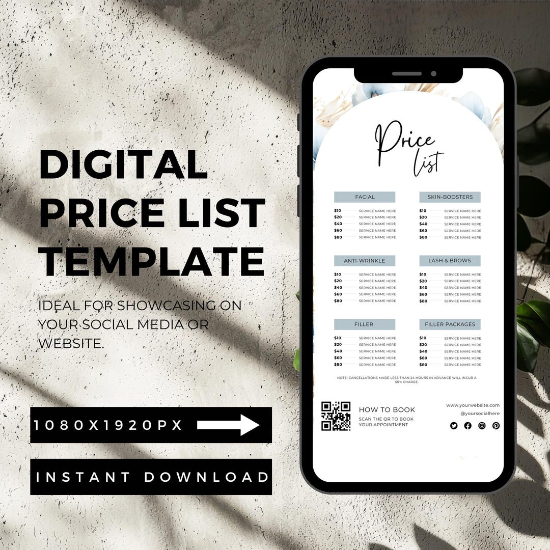 Digital Price List Template, Price List Template Flowers, Editable in ...