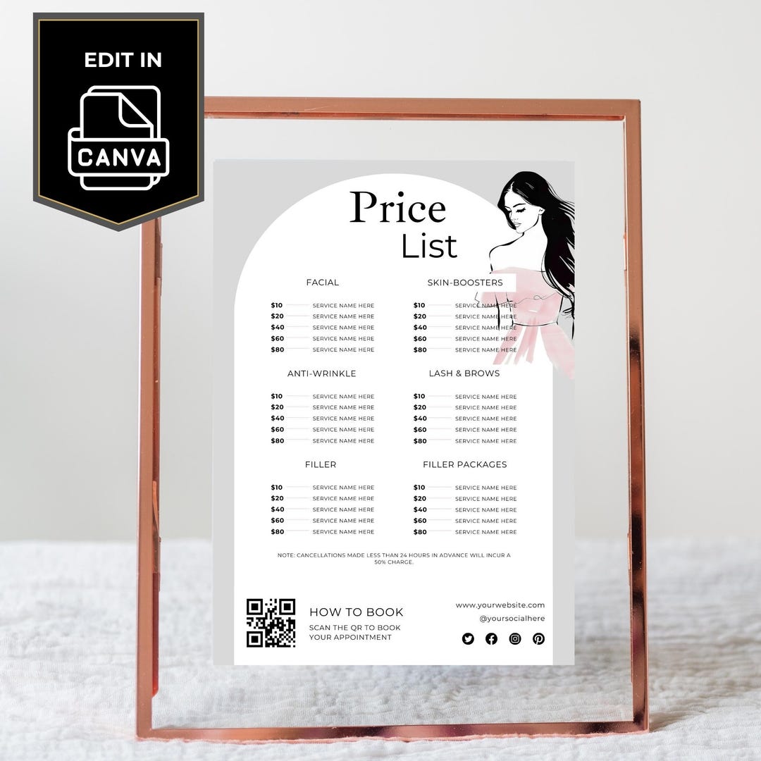 Editable Salon Price List Template: Beauty, Hair, Makeup (canva ...