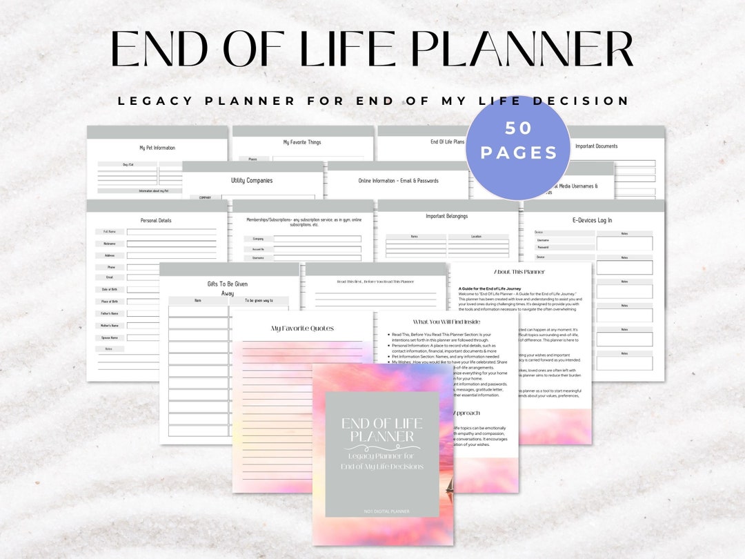 End of Life Planner Legacy Journal for Funeral Planner, Printable Life ...
