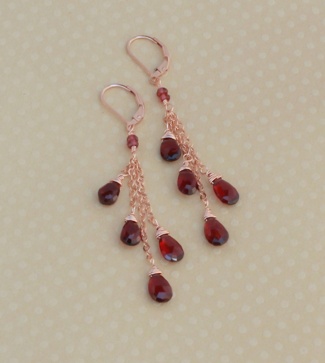 January Birthstone Earrings, Rose Gold Filled, Red Garnet Earrings ...
