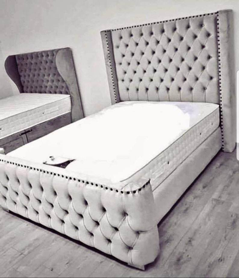 Aries Curved Wingback Crushed Velvet Bed - Etsy