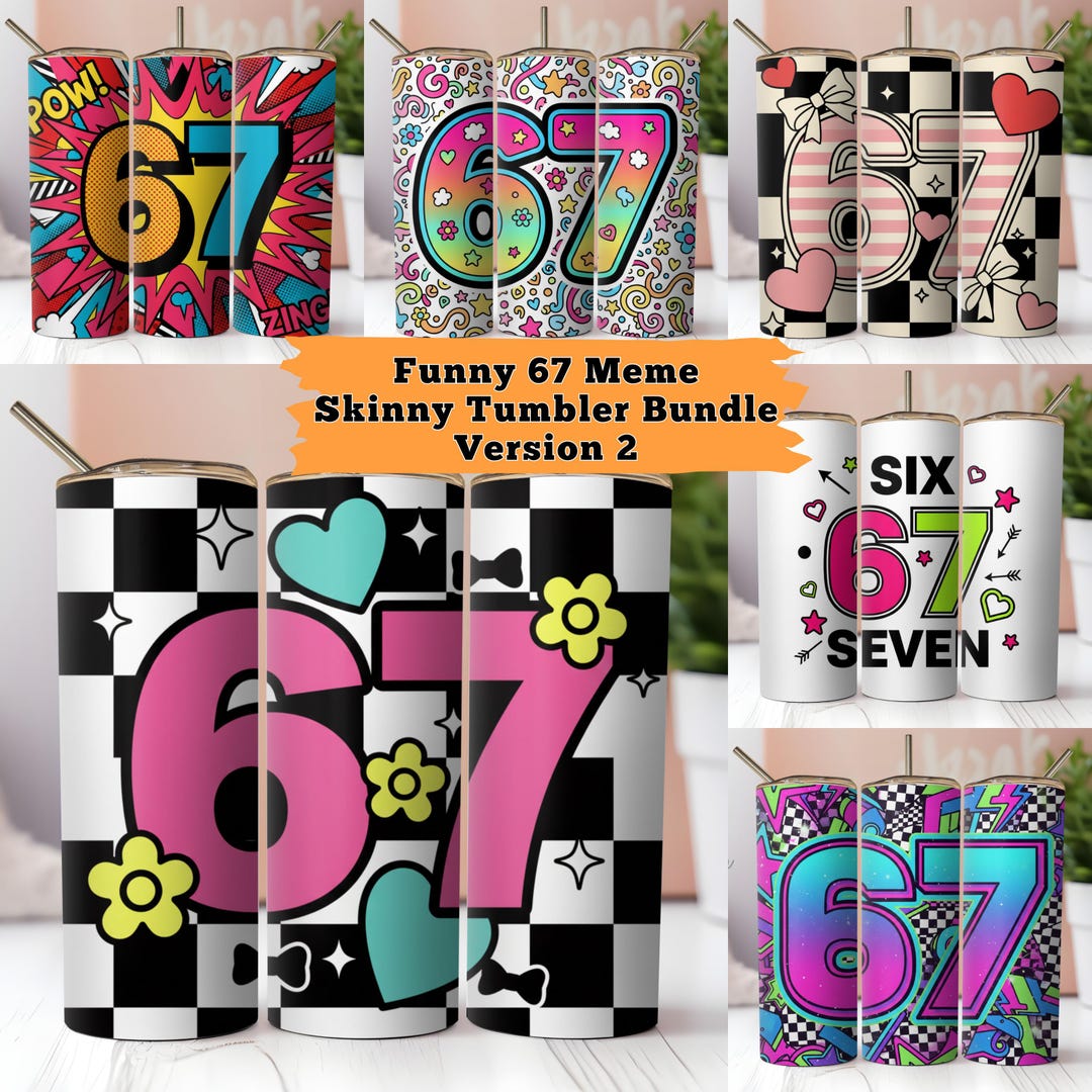 6 7 Six Seven Retro Leopard Print Meme 20oz Skinny Tumble 30 PNG Design ...