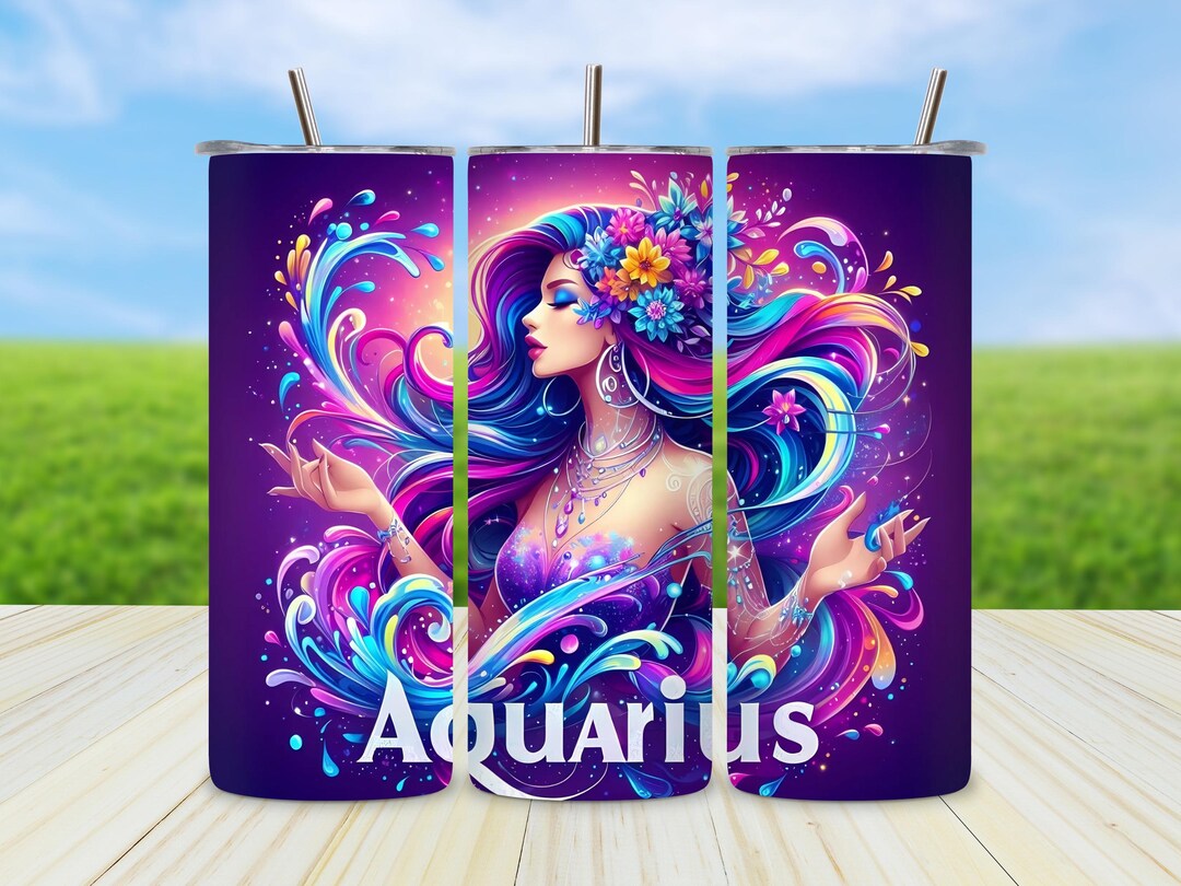 Aquarius Tumbler Wrap Png, Purple Zodiac 20oz Skinny Tumbler Design ...
