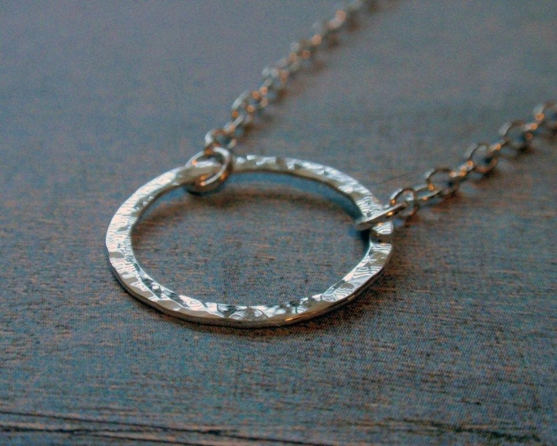 Eternity Circle Necklace in Sterling Silver Hammered Hoop in Medium ...