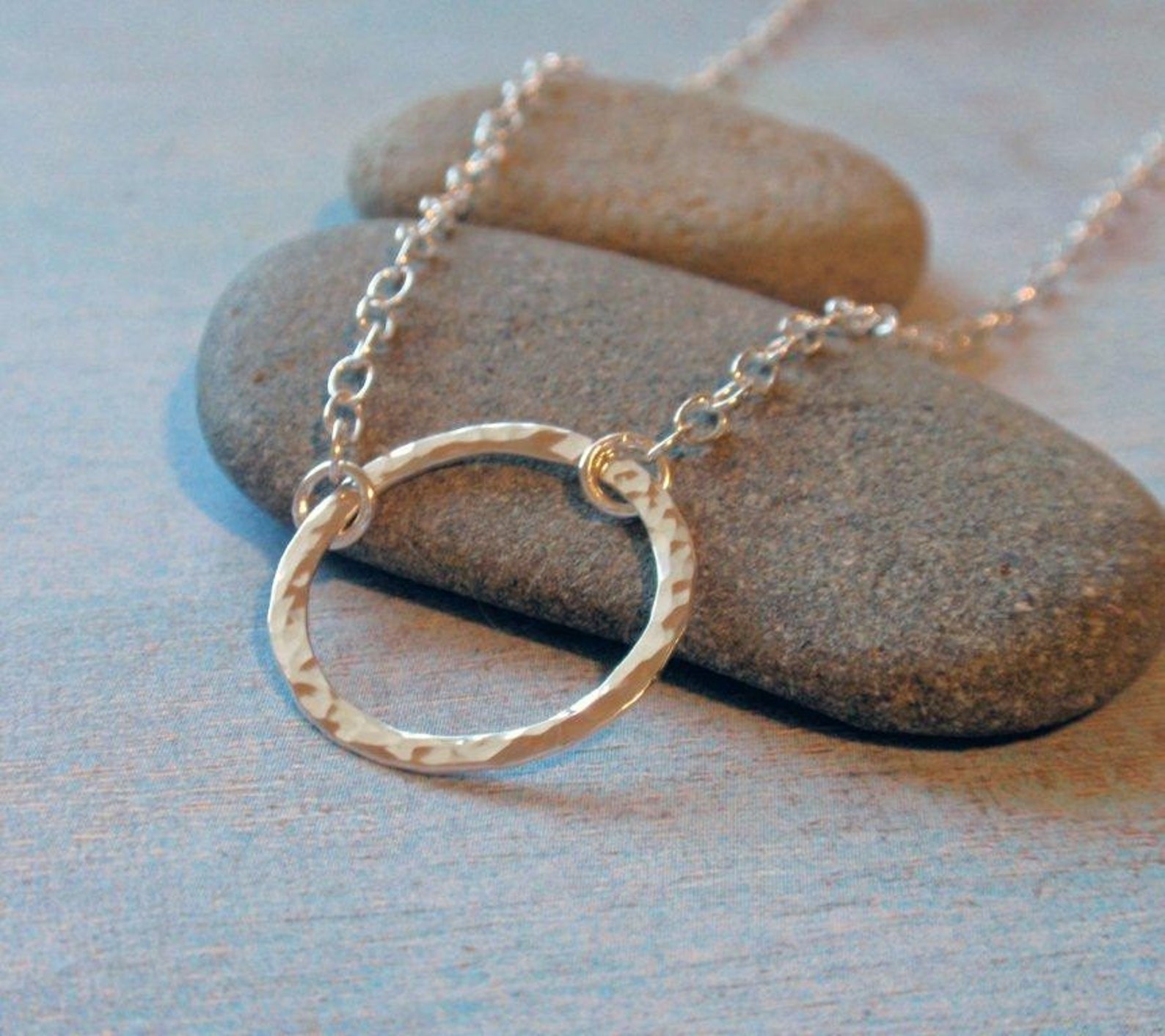 Eternity Circle Necklace in Sterling Silver Hammered Hoop in Medium ...