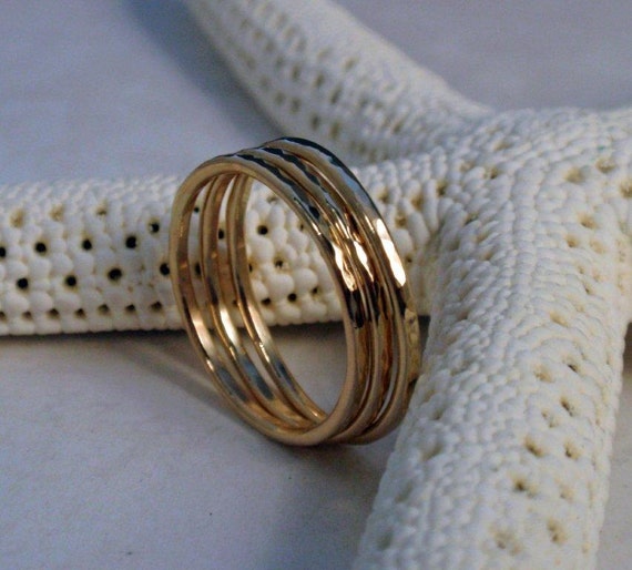 Gold Stacking Ring Set Stunning 14K Gold Hammered Rings | Etsy