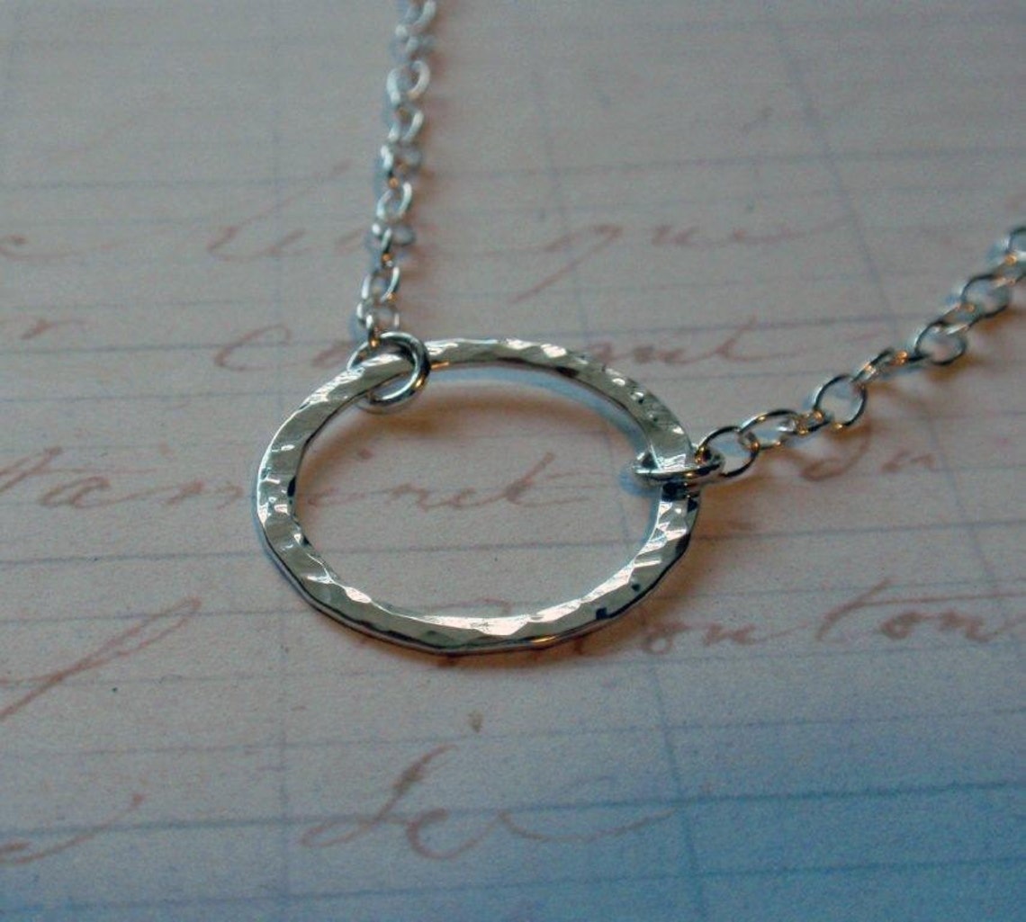 Eternity Circle Necklace in Sterling Silver Hammered Hoop in Medium ...