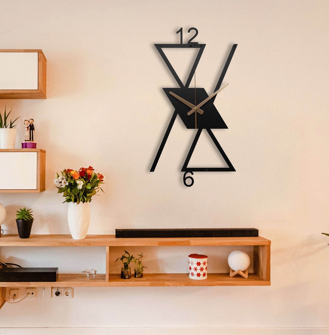 Minimalist Black Large Clock, Handmade Housewarming Gift, Modern Silent ...