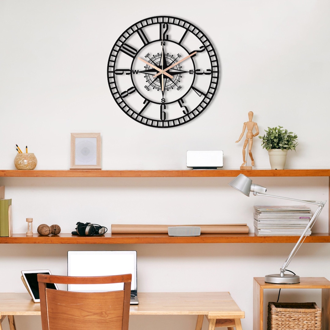Compass Design Metal Clock, Christmas Gift, Oversized Metal Clock ...