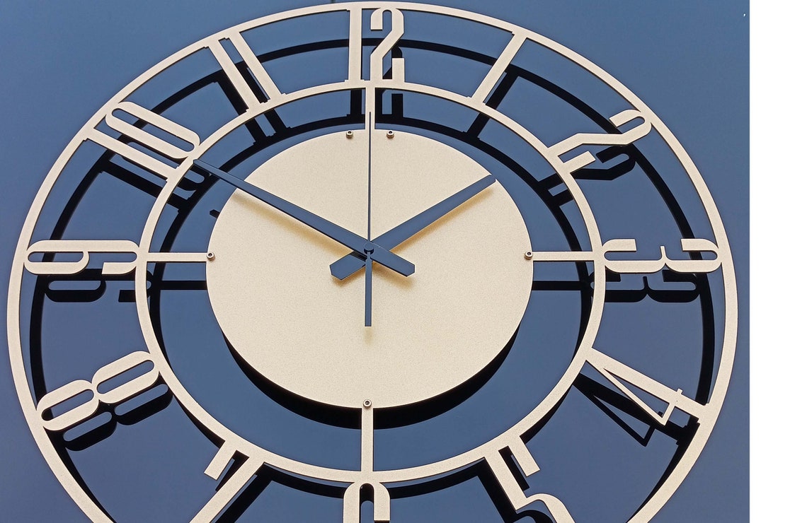 Gold Clock, Metal Wall Clock, Gold Wall Clock, Oversized Wall Clock, Silent Wall Clock, Large ...